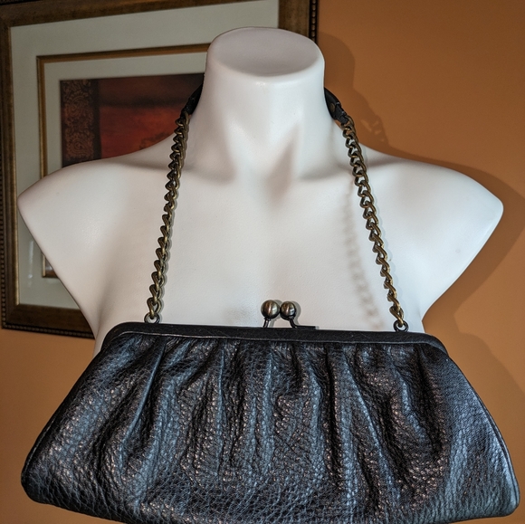 Talbots | Bags | Vintage Talbots Black Pebbled Leather Clutch Evening ...
